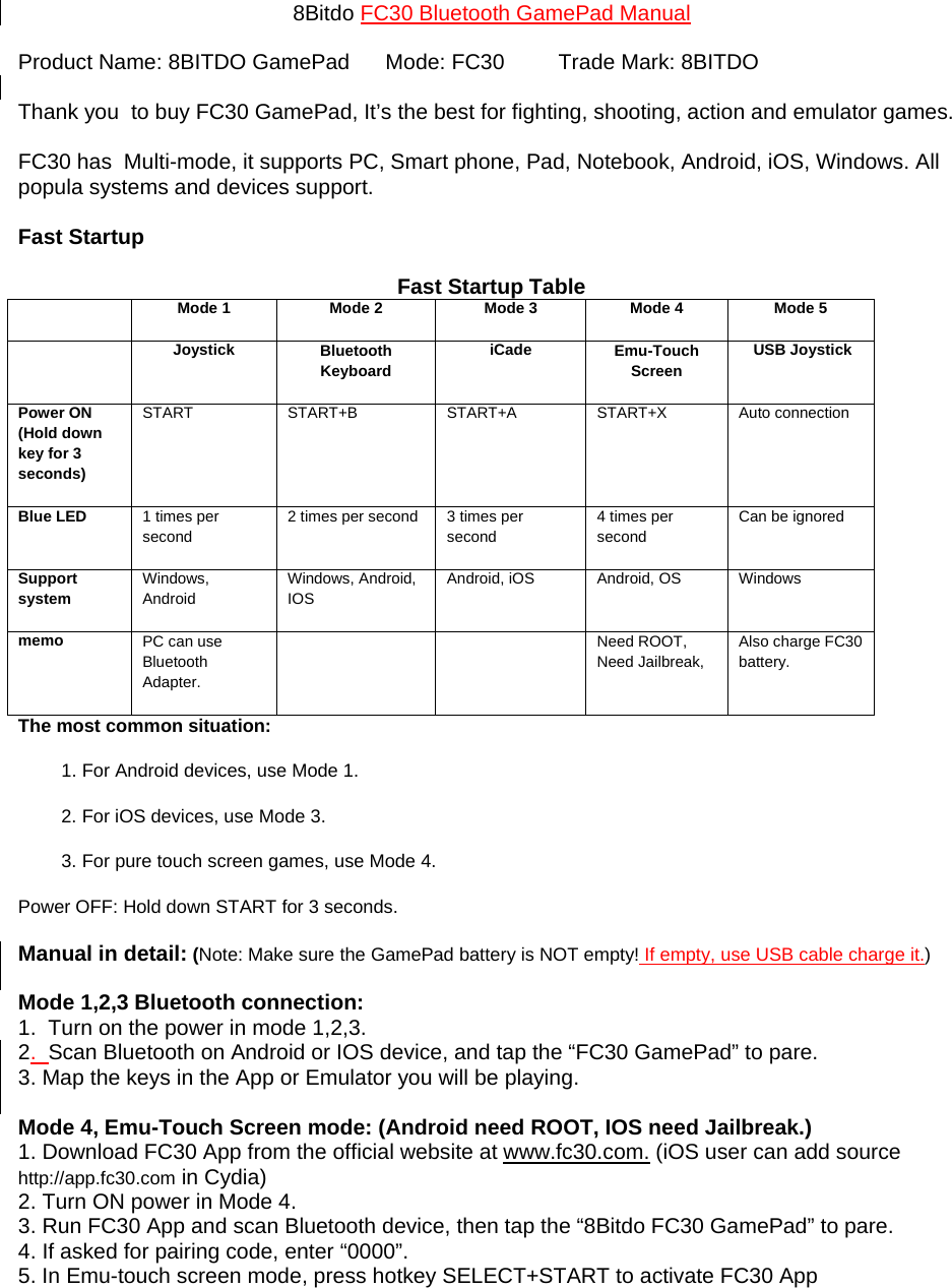 BESTODO TECH FC30 8BITDO Game Pad User Manual 1 Manual