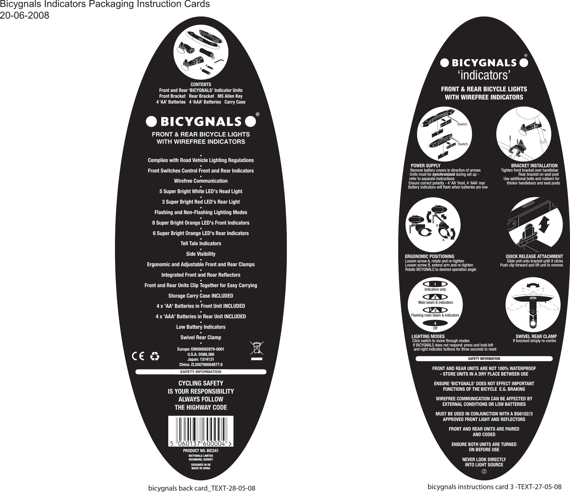 BICYGNALS BIC241T01 2.4GHZ WIRELESS BIKE LIGHT User Manual USERS MANUAL