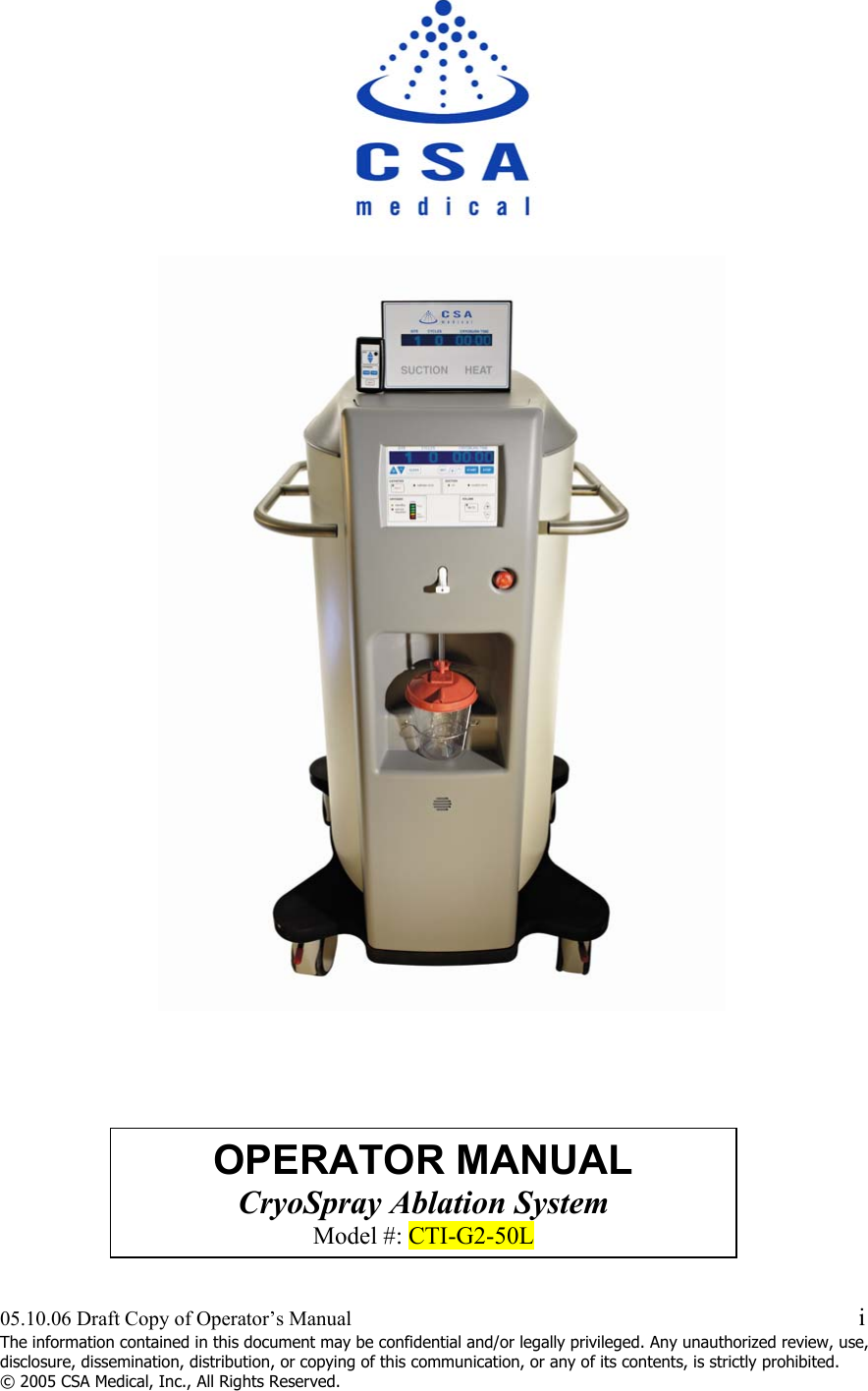 BIOMEC CTIG250LC CryMed SprayGenix Cryo Ablation System User Manual