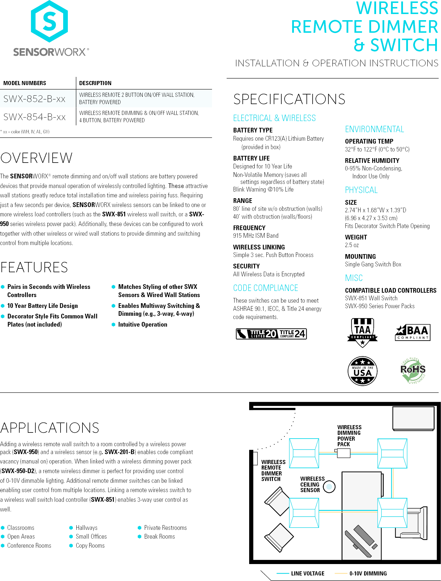 BLP Technologies SWX0001 Wireless line powered and battery powered wall ...