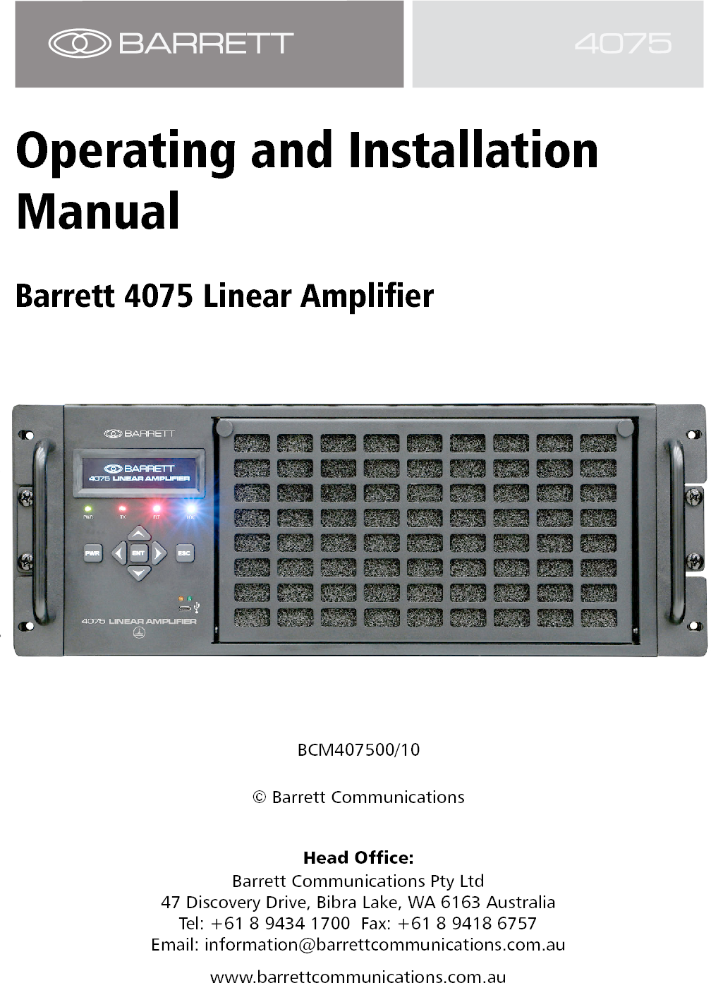 Barrett Communication BC407521 4075 HF High Power Transmitter Package ...