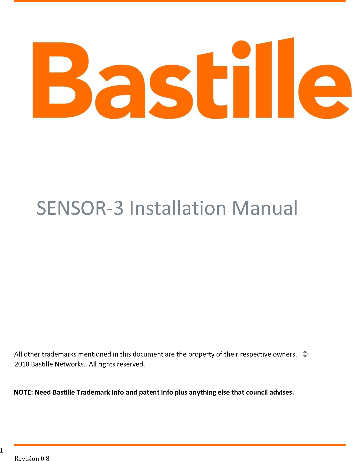 Bastille Networks SENSOR3 RF MONITORING DEVICE User Manual Sensor Manual