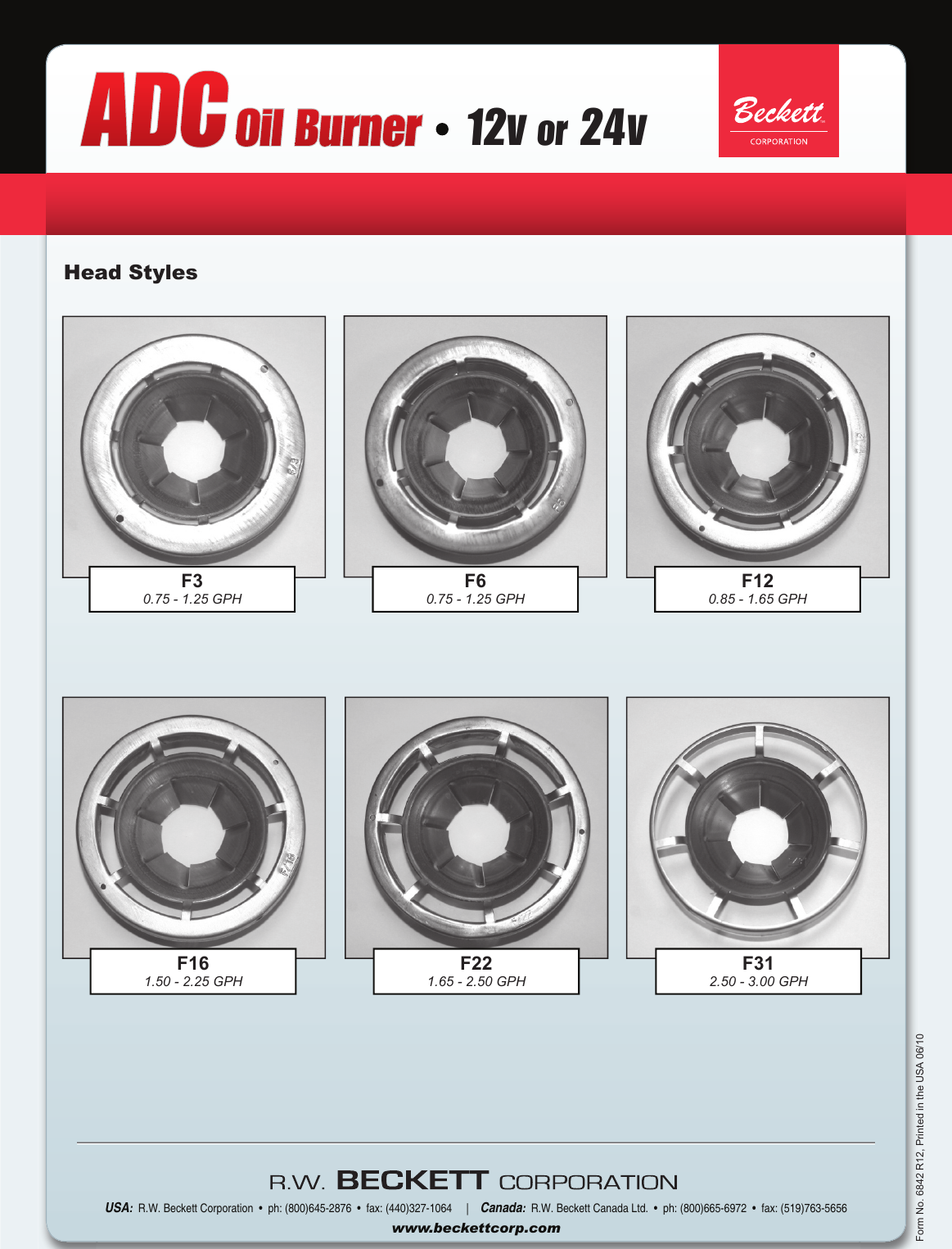 Beckett Burner 24Vdc Users Manual 6842 ADC Product Sheet