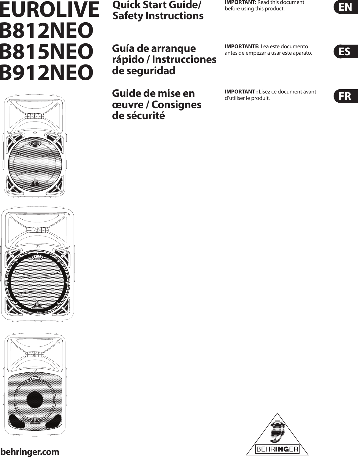 Behringer Speaker B815Neo Users Manual EUROLIVE B812NEO/B815NEO/B912NEO