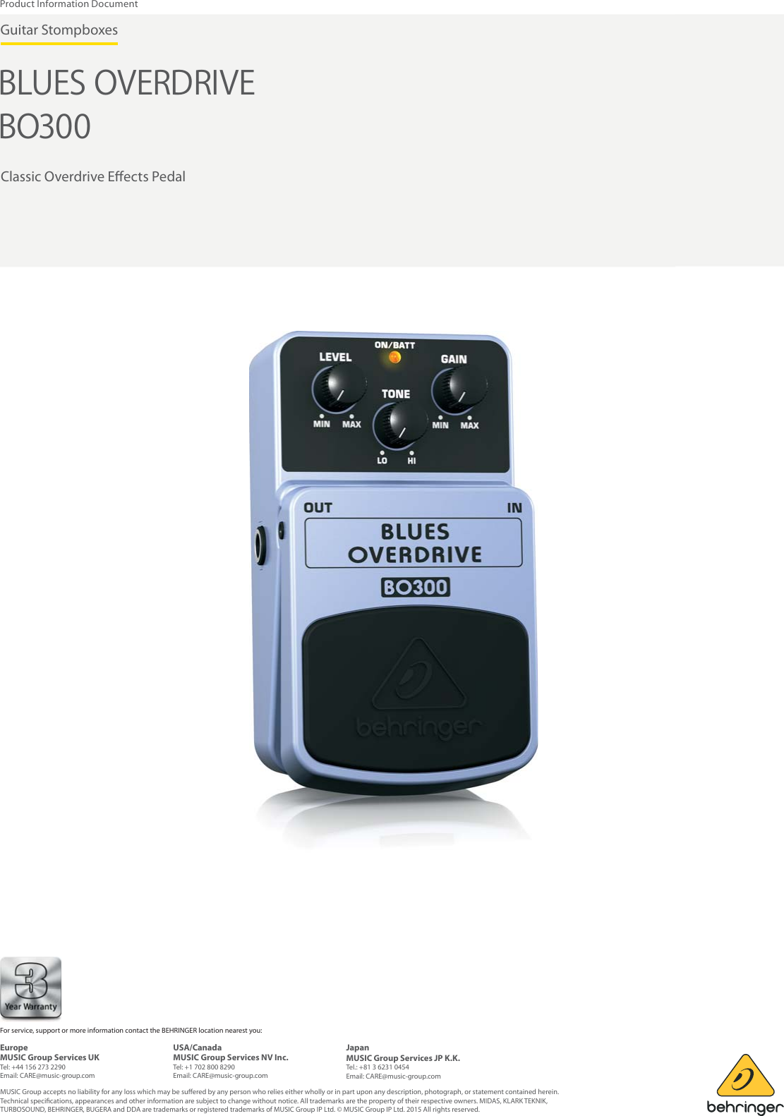 Behringer Blues Overdrive Bo300 Product Information EXPE Mult Prin PH ...