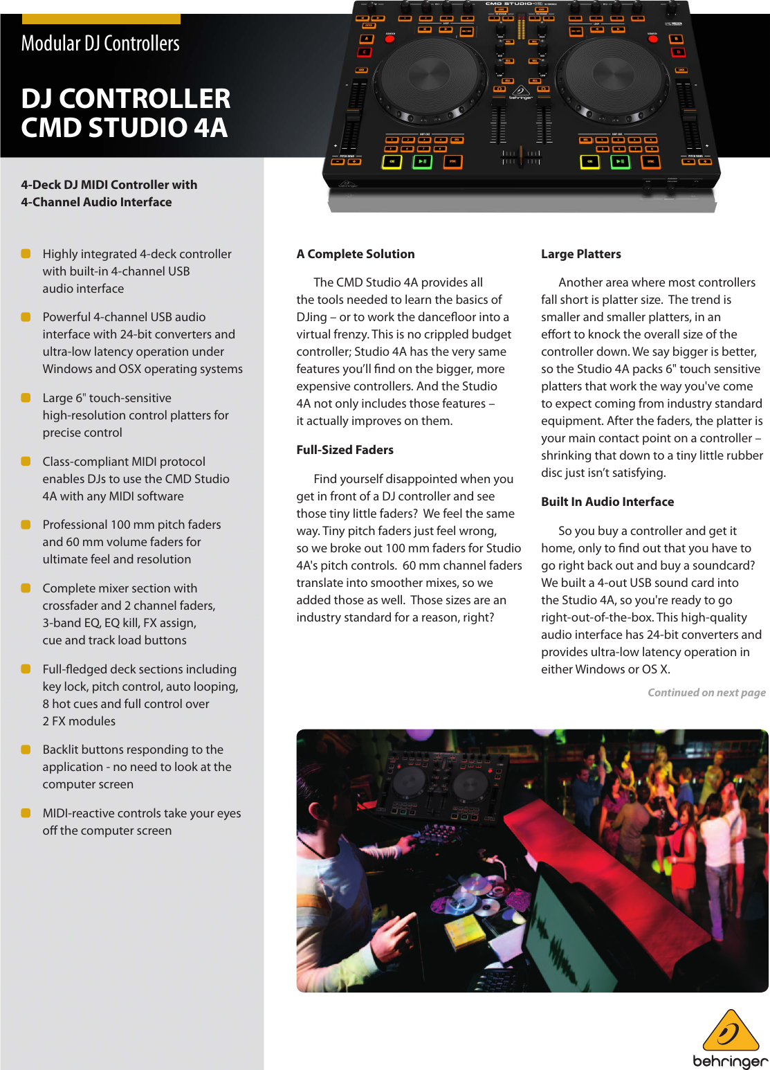 Behringer Cmd Studio 4A Brochure DJ CONTROLLER
