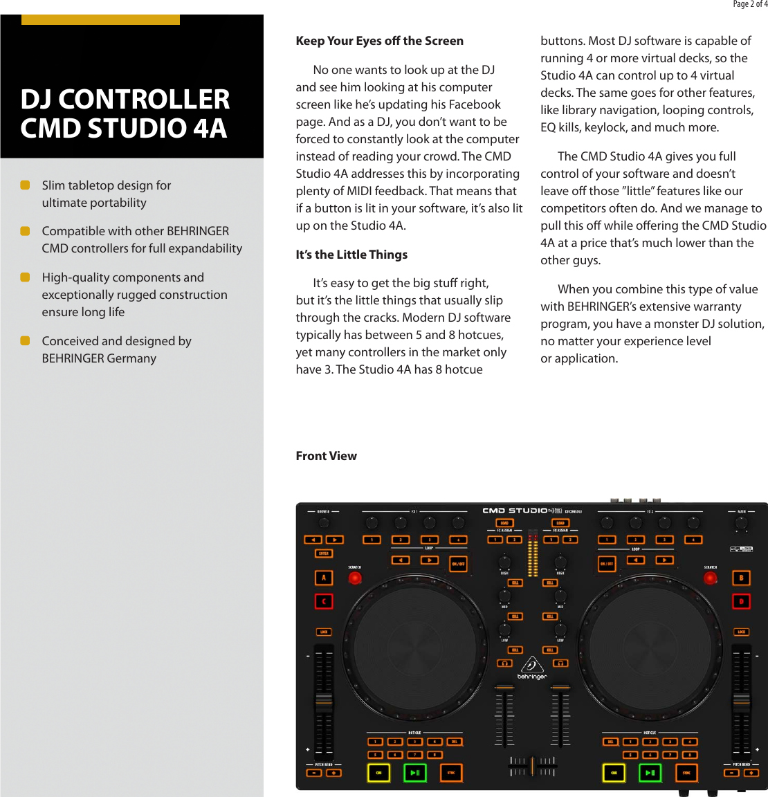 Behringer Cmd Studio 4A Brochure DJ CONTROLLER