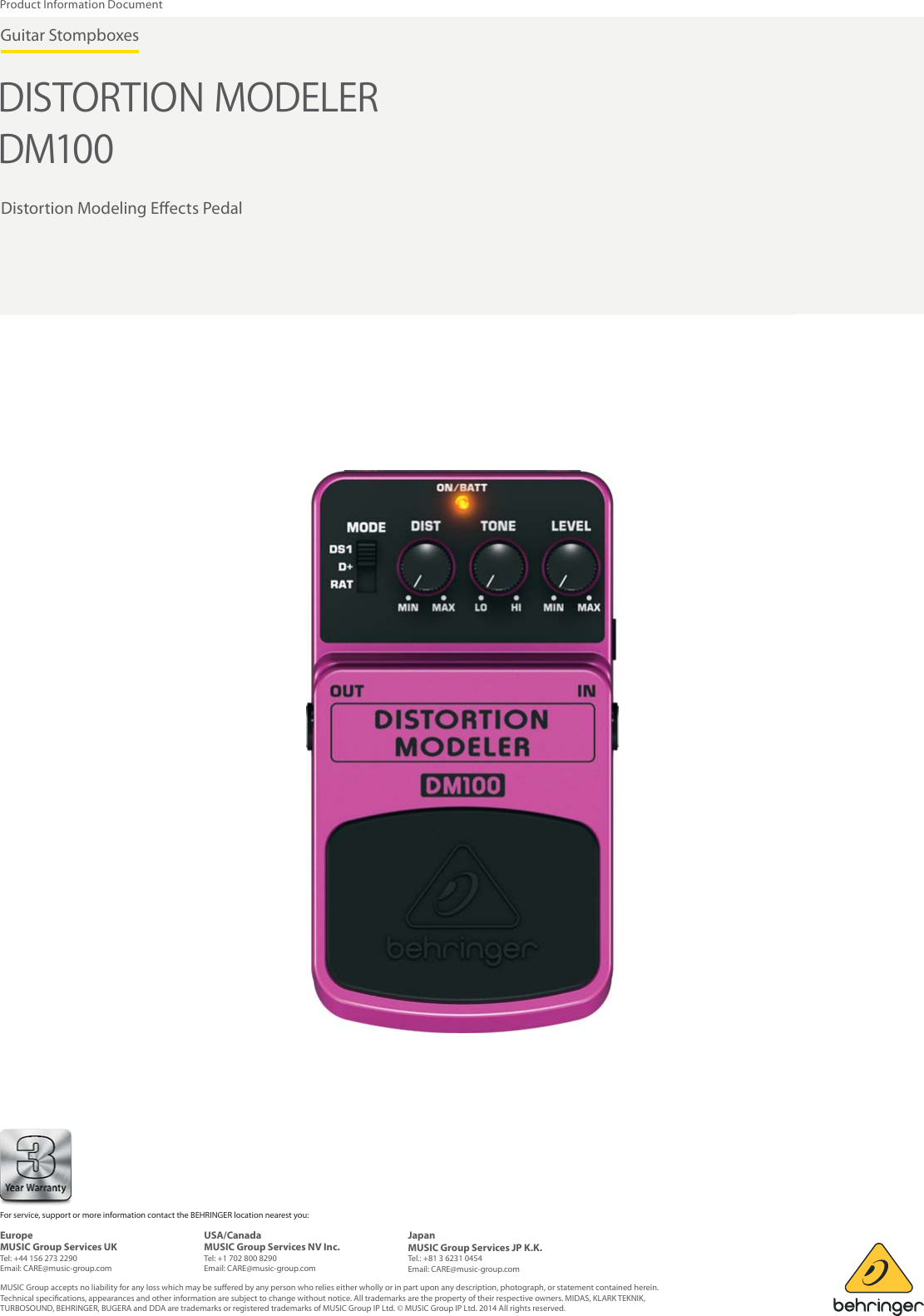 Behringer Distortion er Dm100 Product Information MARK Grap GLOB ...