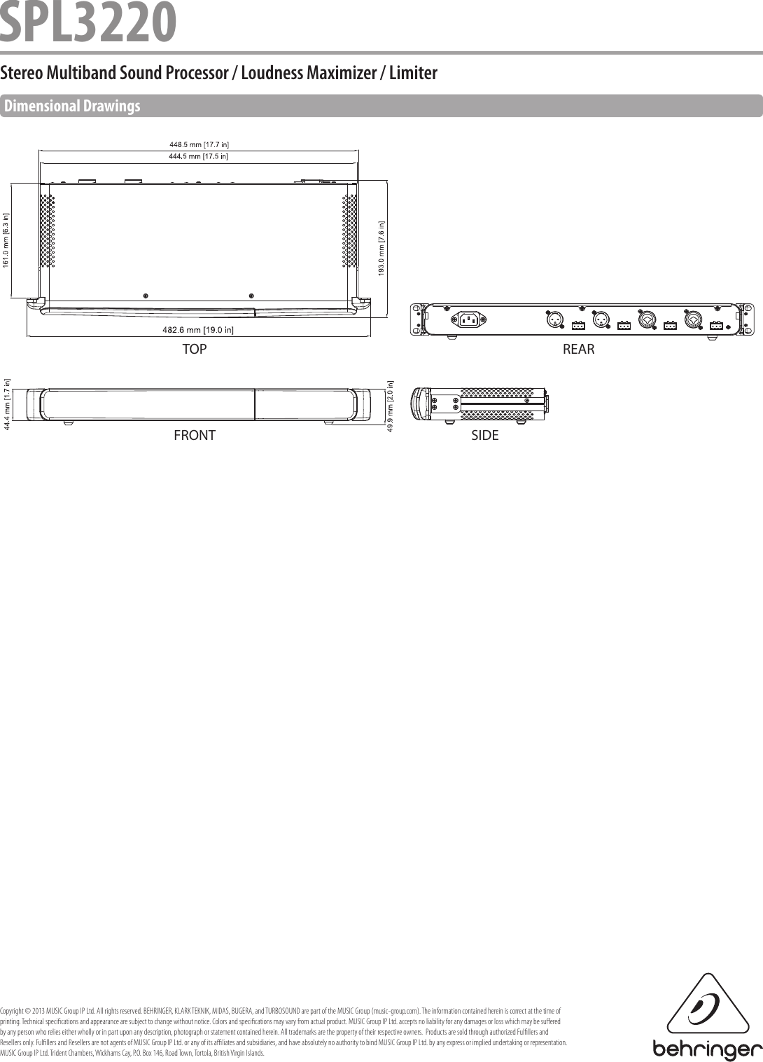 Behringer Multiband Dynamics Processor Spl3220 Specification Sheet