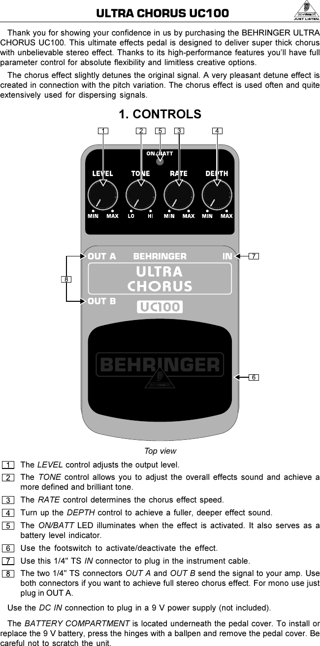 Behringer Ultra Chorus Uc100 Users Manual DATA MANFULL_UC100_ENG_Rev_A.pmd