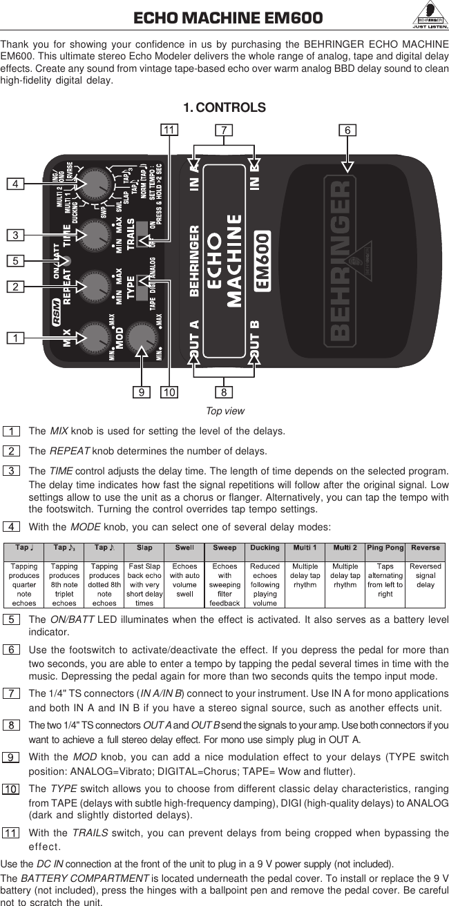 Behringer EM600 ECHO MACHINE User Manual To The B4ae0ba0 c944 46fe a398 ...