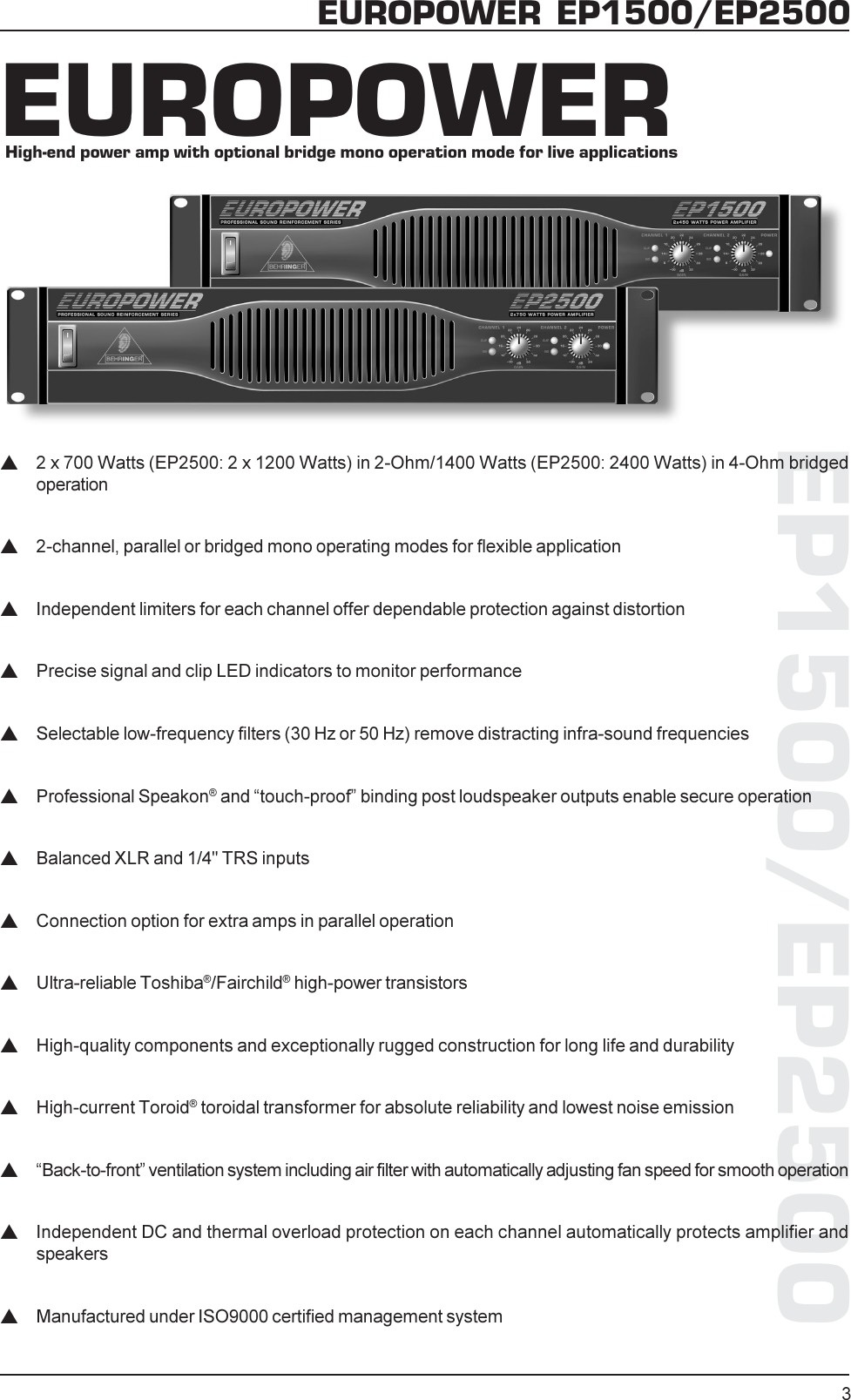 Behringer EP1500 DATA MANFULL_EP1500_EP2500_ENG_Rev_A.PMD User Manual ...