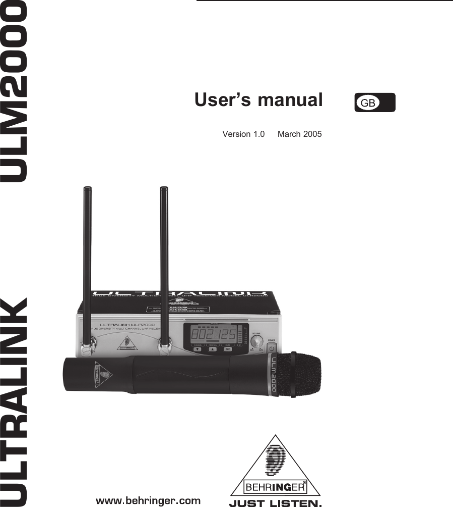 Behringer ULM2000 Hand held microphone User Manual DATA MANFULL ULM2000 ...