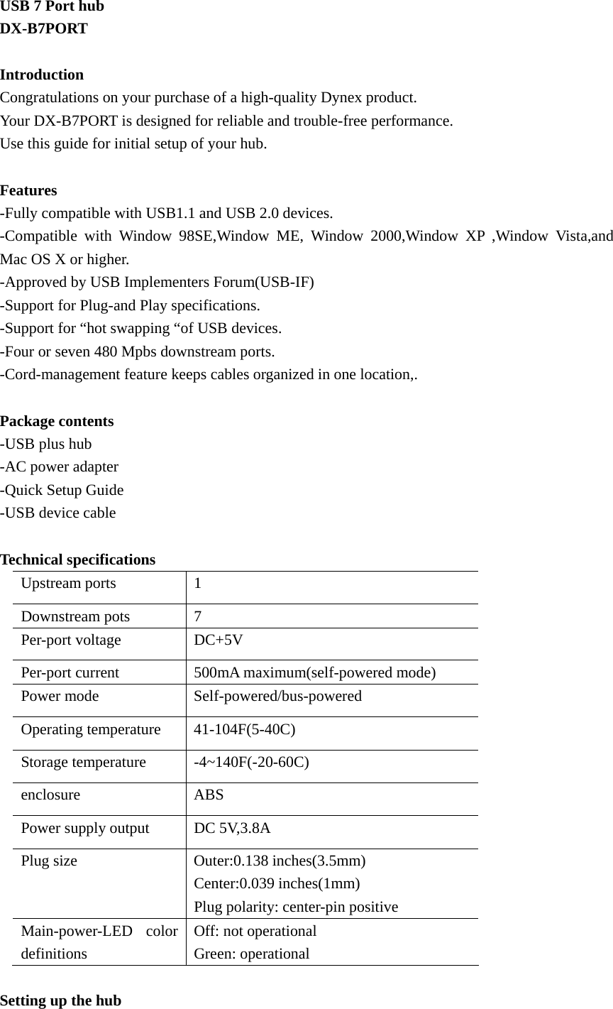 Belkin Electronics BLKDXB7PORT 7 Port USB HUB User Manual USB 4 Port hub
