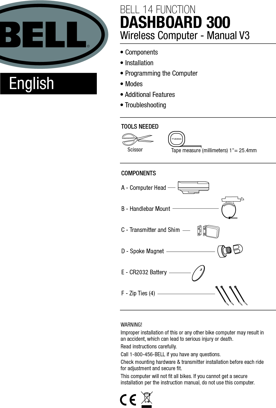 Bell Sports 7115337 Dashboard 300 Wireless Cycle Computer User Manual