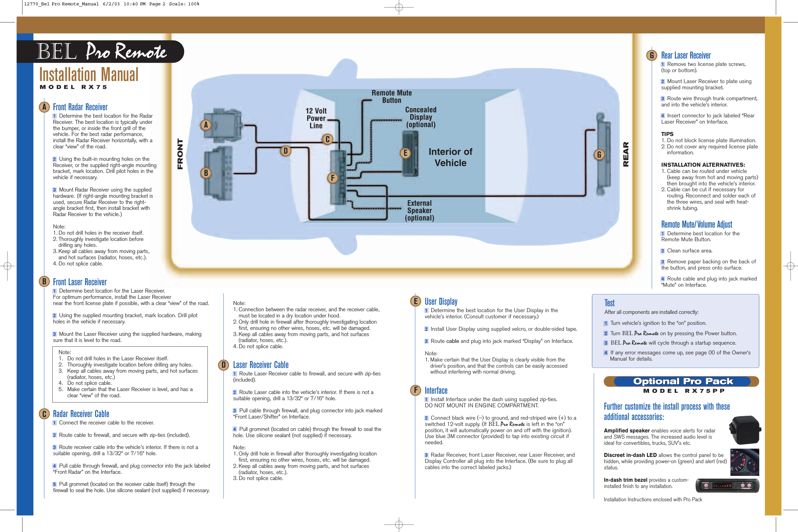 Beltronics Rx75 Quick Start Guide 12770_Bel Pro Remote_Manual