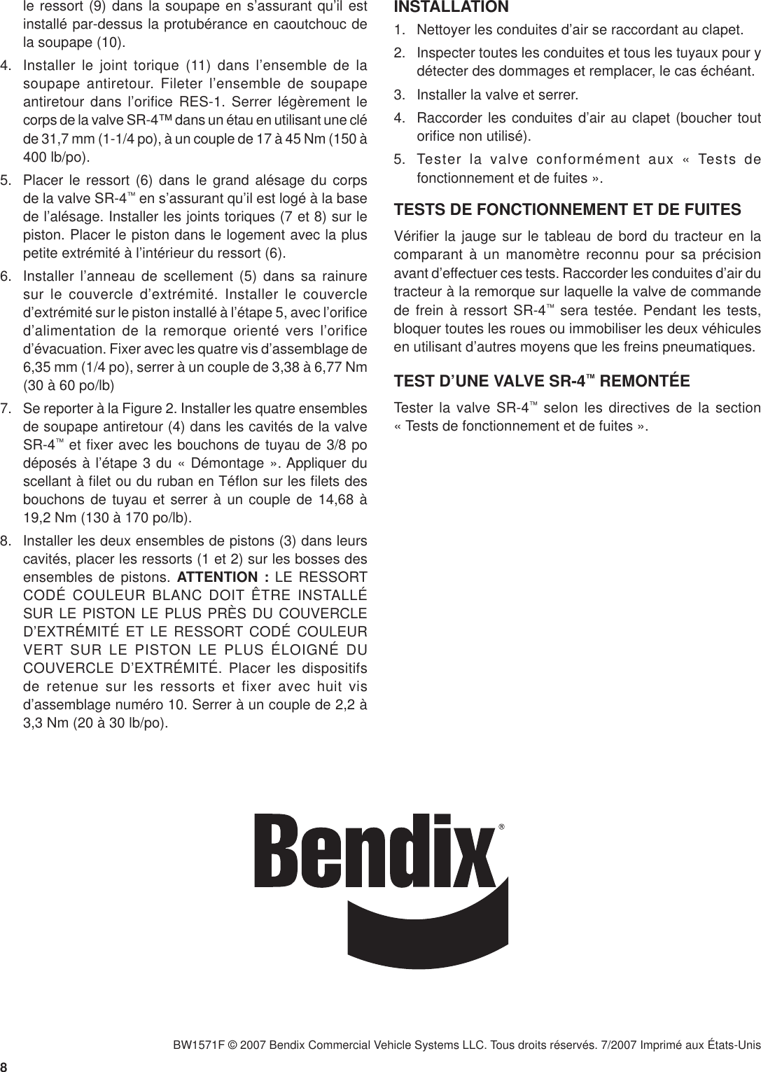 Bendix Bw1571F Users Manual 110927_Bendix_03 4514e_FreC