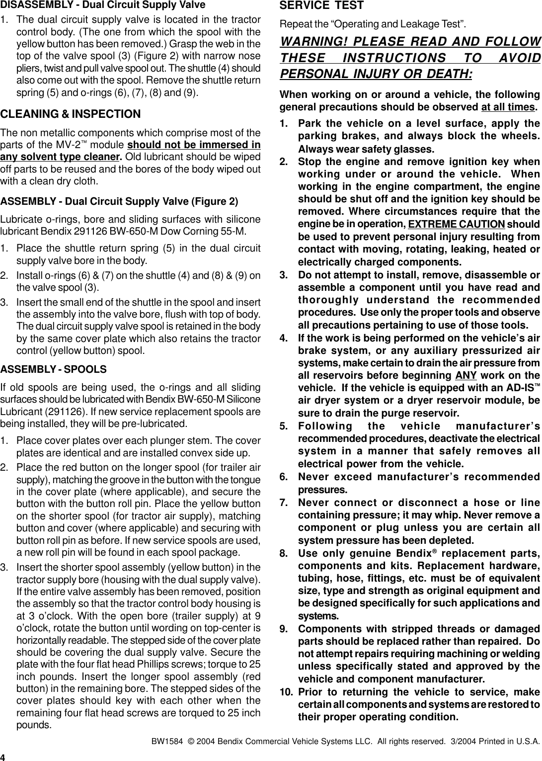 Bendix Bw1584 Users Manual Sd033412