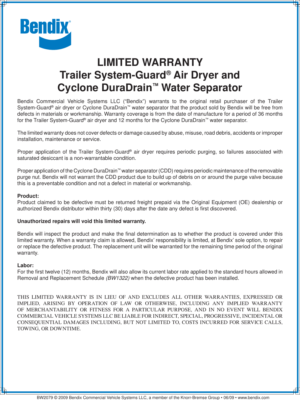 Bendix Bw2079 Users Manual BW2079b