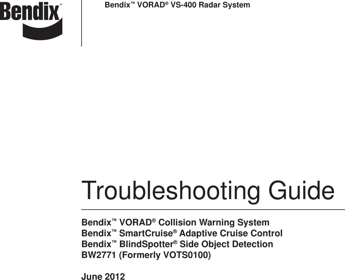 Bendix Bw2771 Users Manual