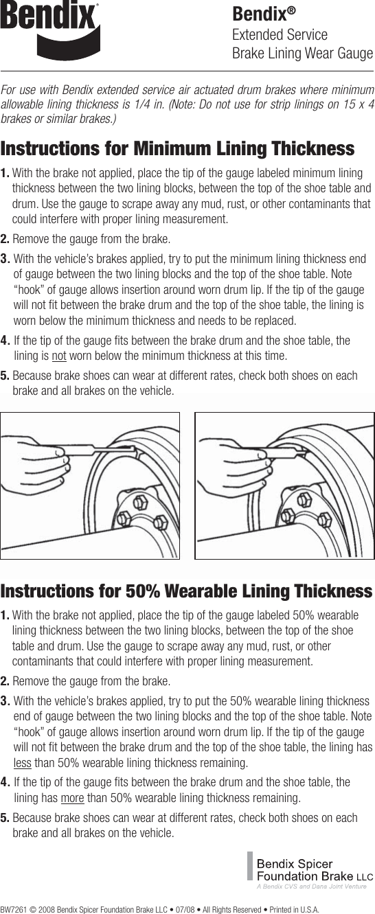 Bendix Bw7261 Users Manual BW7262a