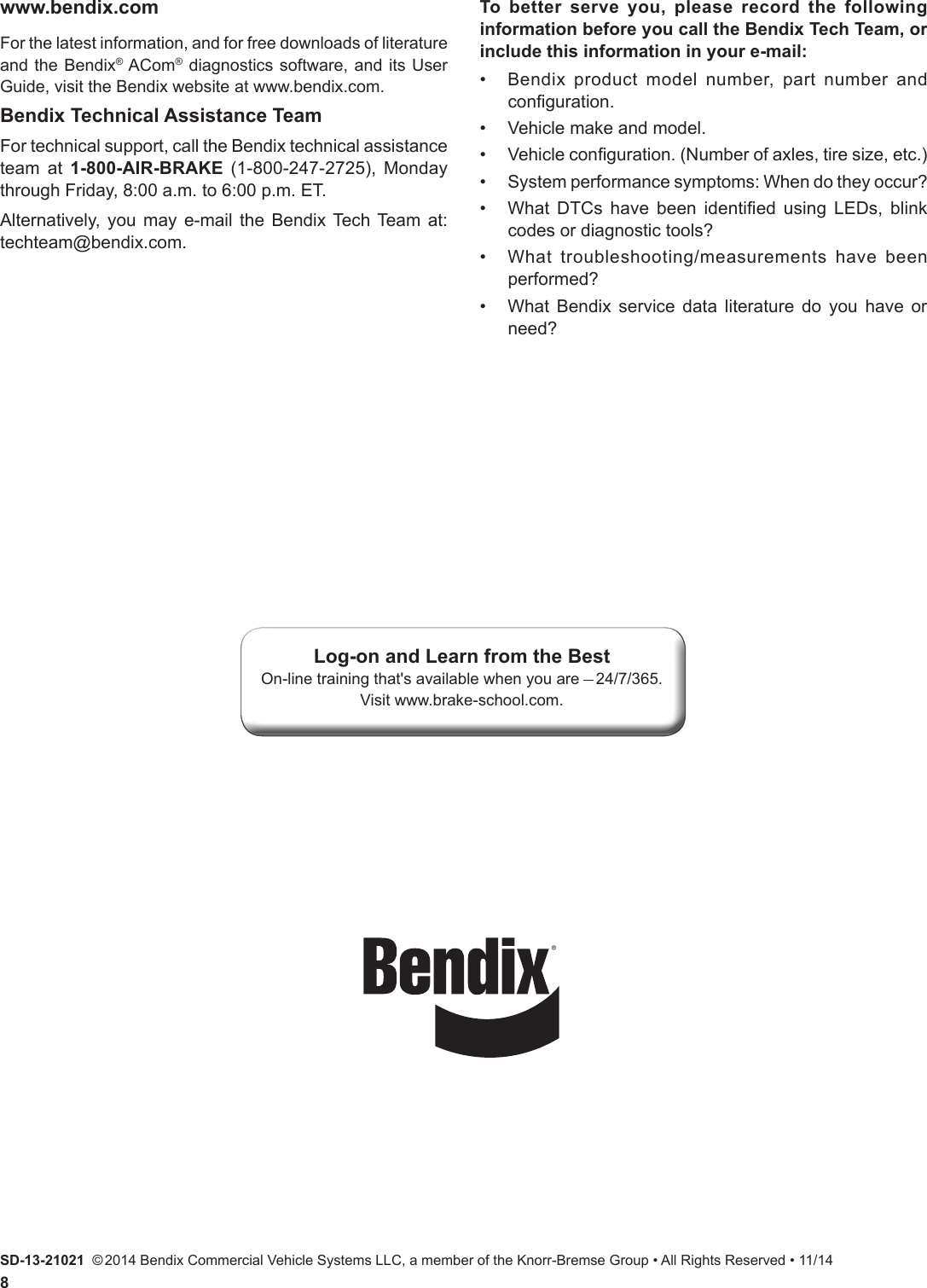 Bendix Sd 13 21021 Users Manual