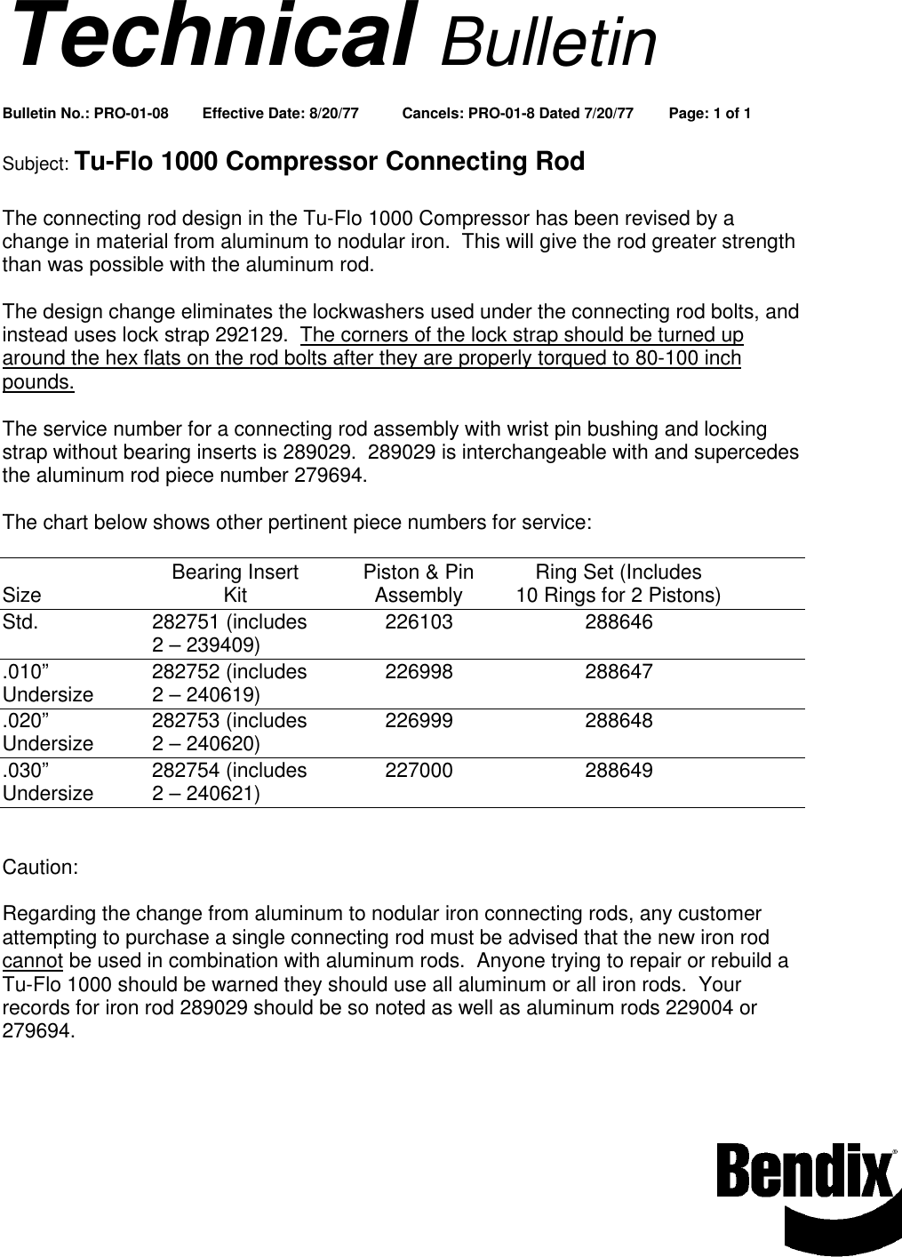 Bendix Tch 001 008 Users Manual Technical Bulletin