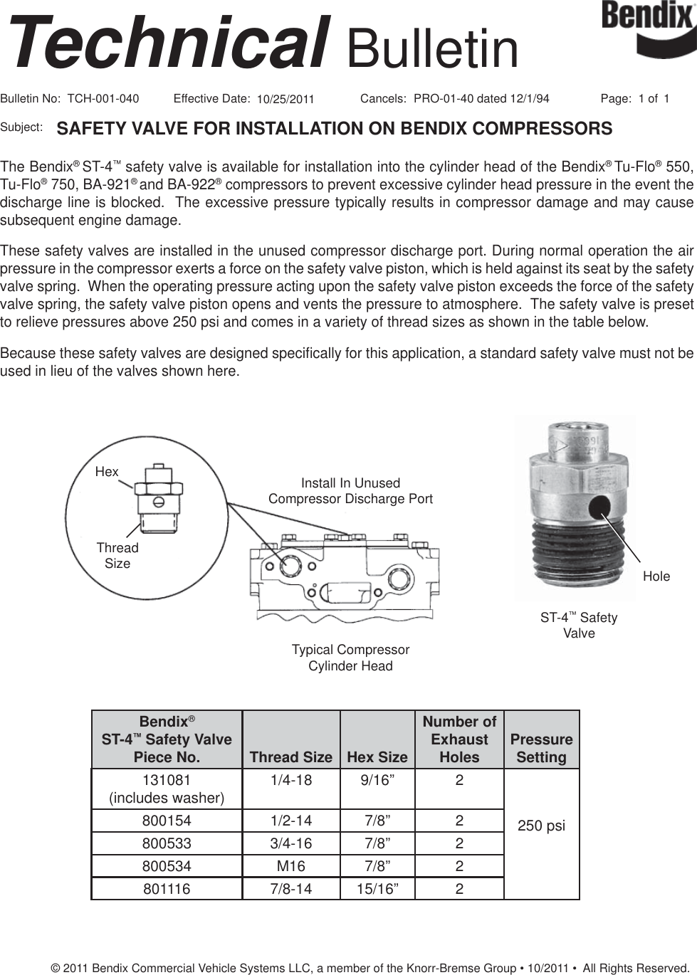 Bendix Tch 001 040 Users Manual 040b