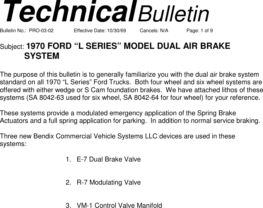 Bendix Tch 003 002 Users Manual Technical Bulletin