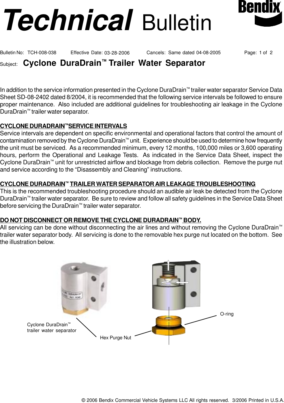 Bendix Tch 008 038 Users Manual Tech Bulletin