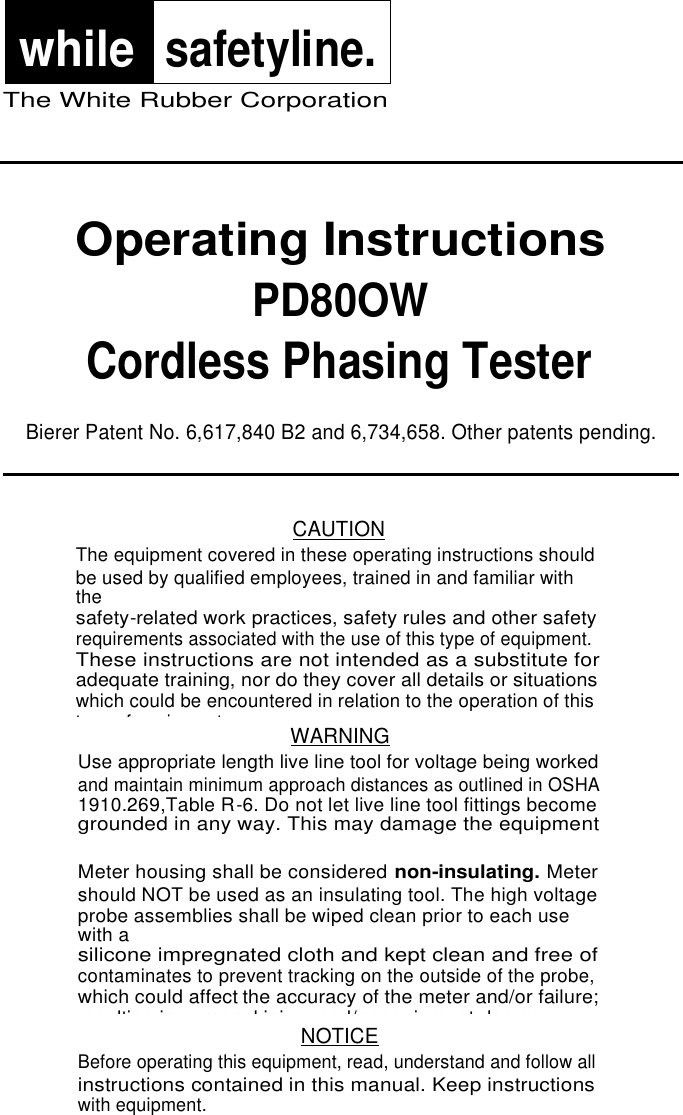 Bierer and Associates PD800 Cordless Phasing Tester User Manual PD800W ...