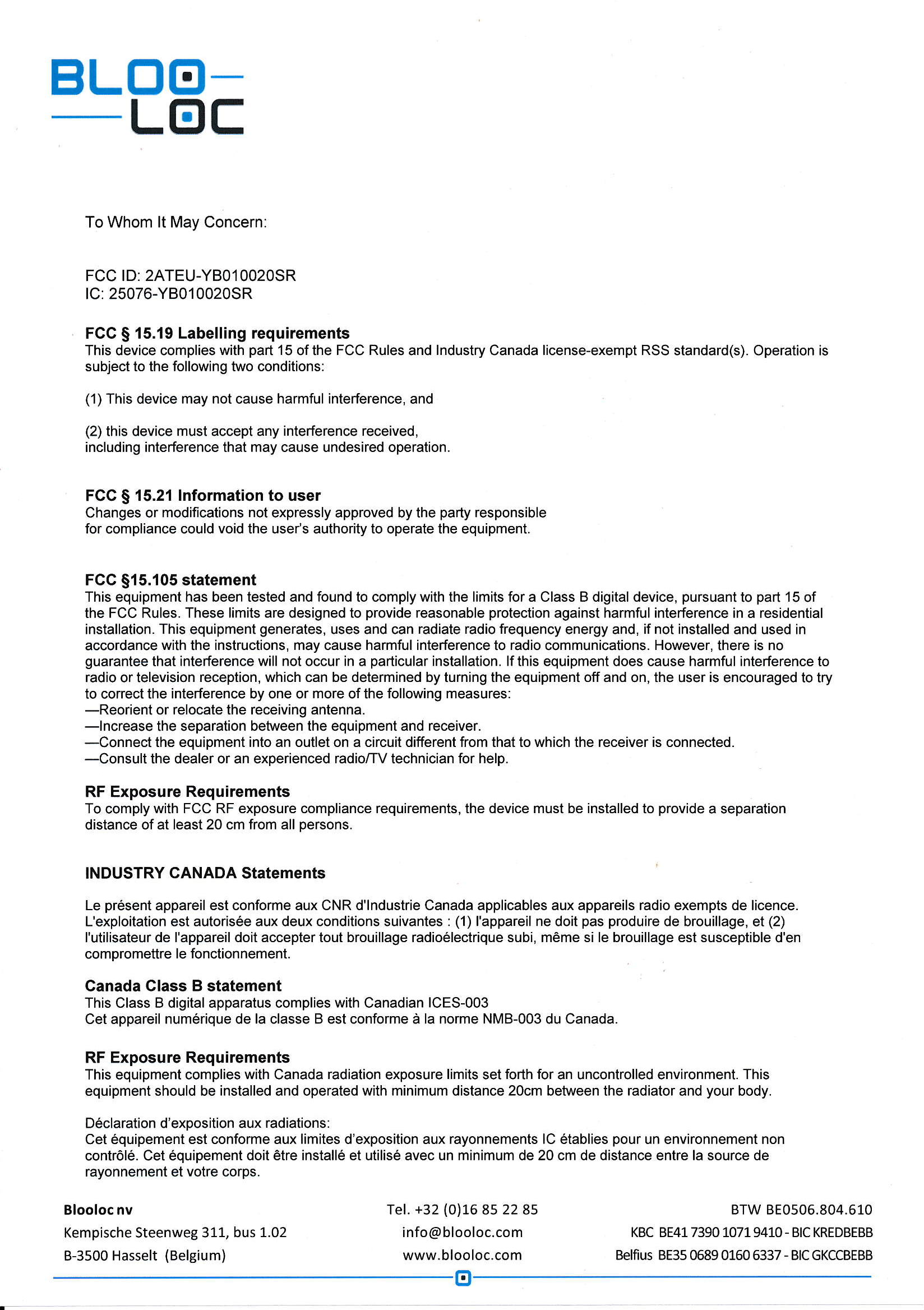 Blooloc NV YB010020SR yooBee Sensor User Manual