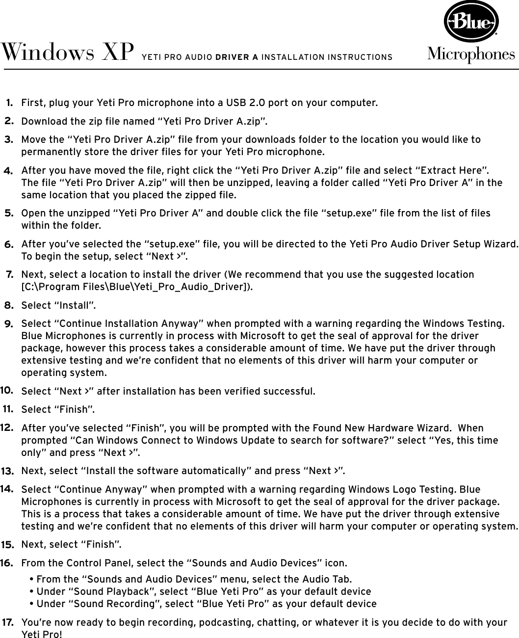 Yeti Pro Driver A Windows XP