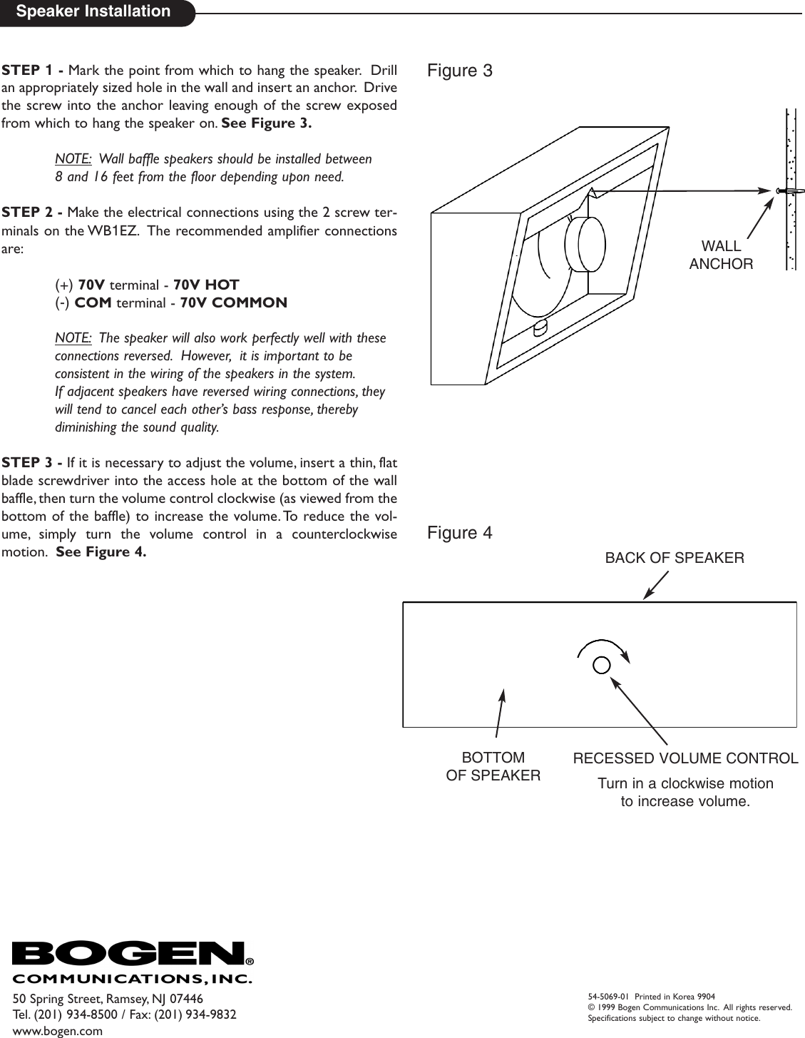 Bogen Communications Car Speaker Wb1Ez Users Manual Easy Design Wall Baffle