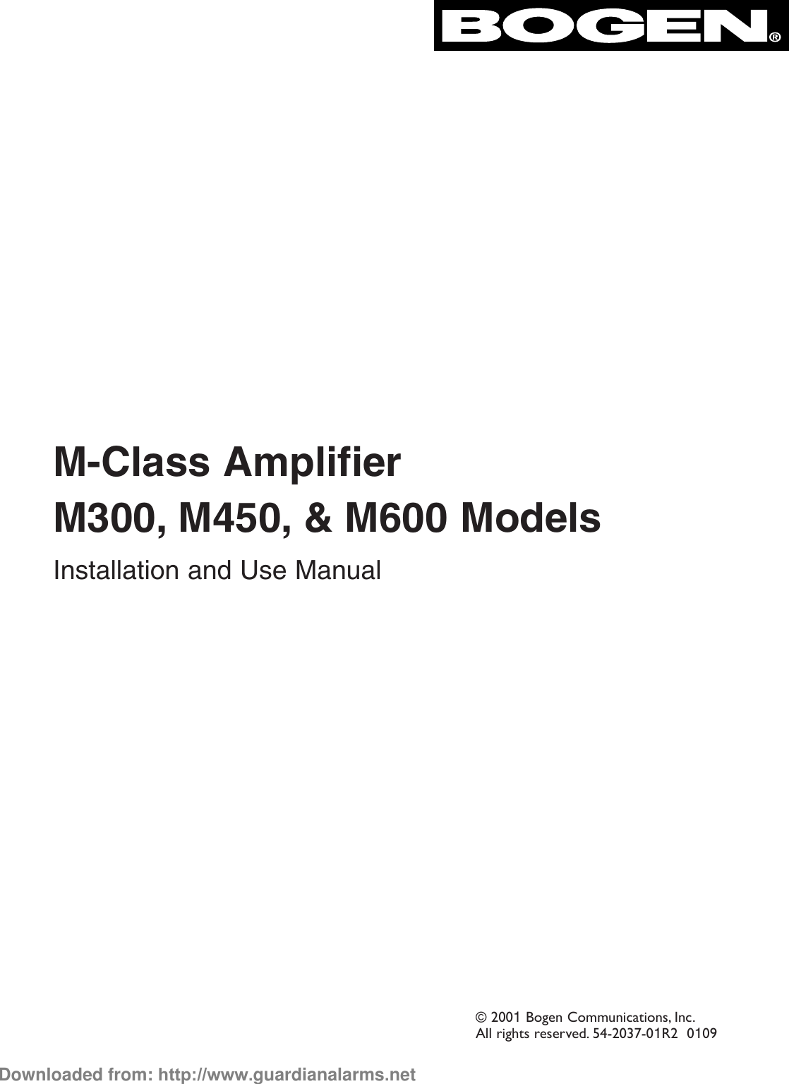 Bogen M Class Amplifier M300 Users Manual 54 2037 01R2