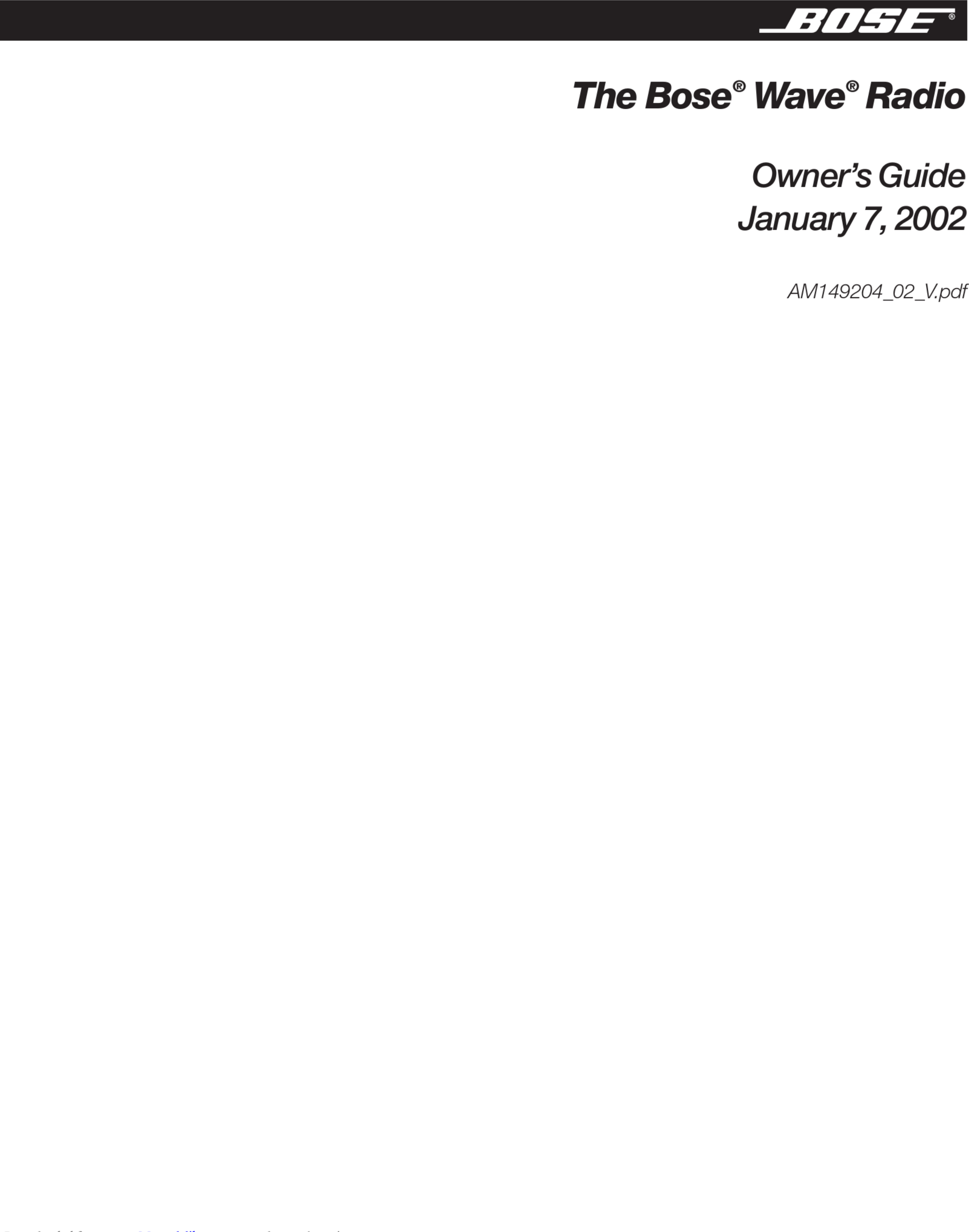 Bose Wave Radio Owners Manual 1003109 User