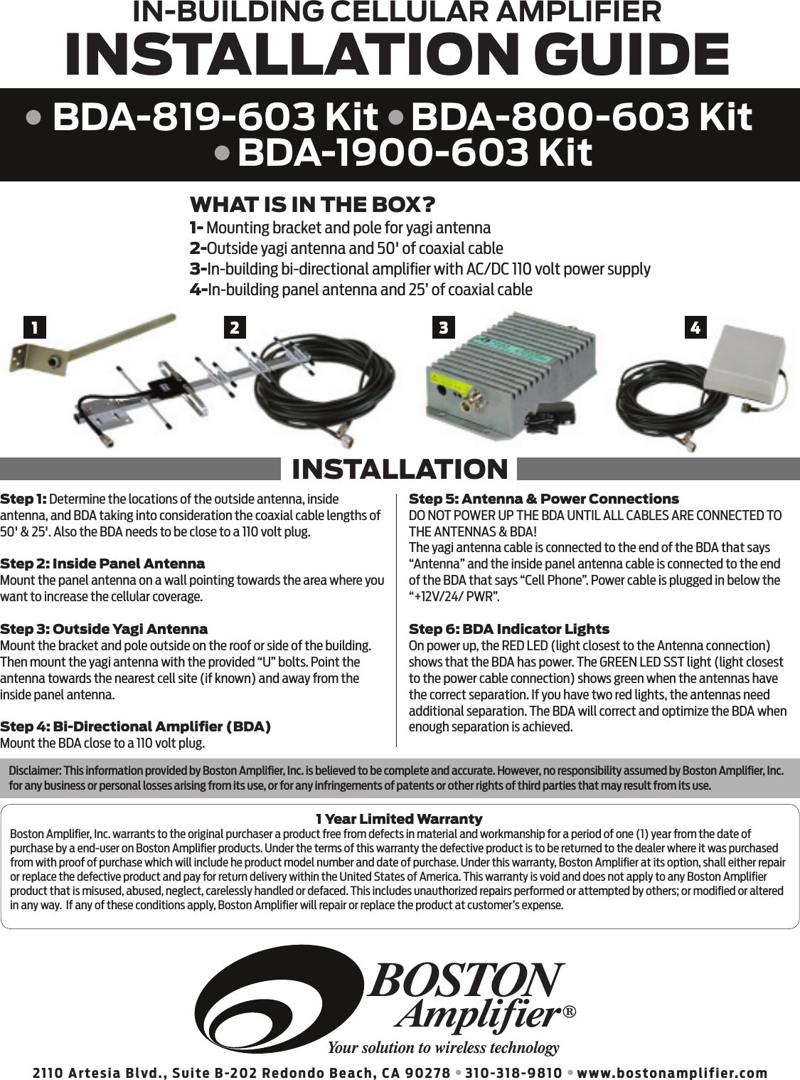 Boston Amplifier 819603-BDA Booster / Bi-Directional Amplifier User ...