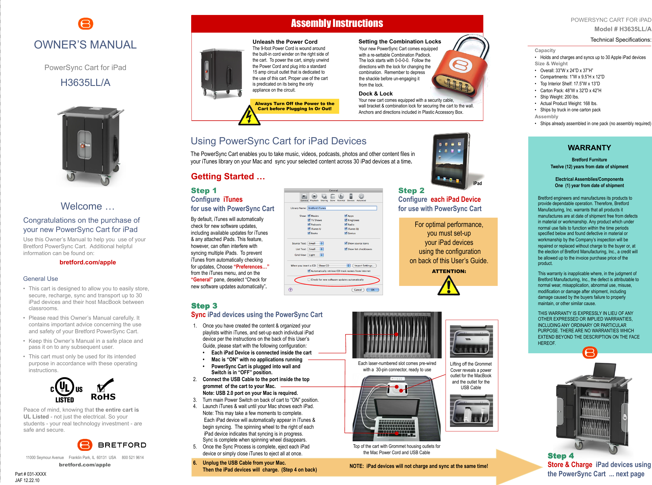 Bretford H3635 Bretford PowerSync Cart for iPad User Manual IPad Cart ...