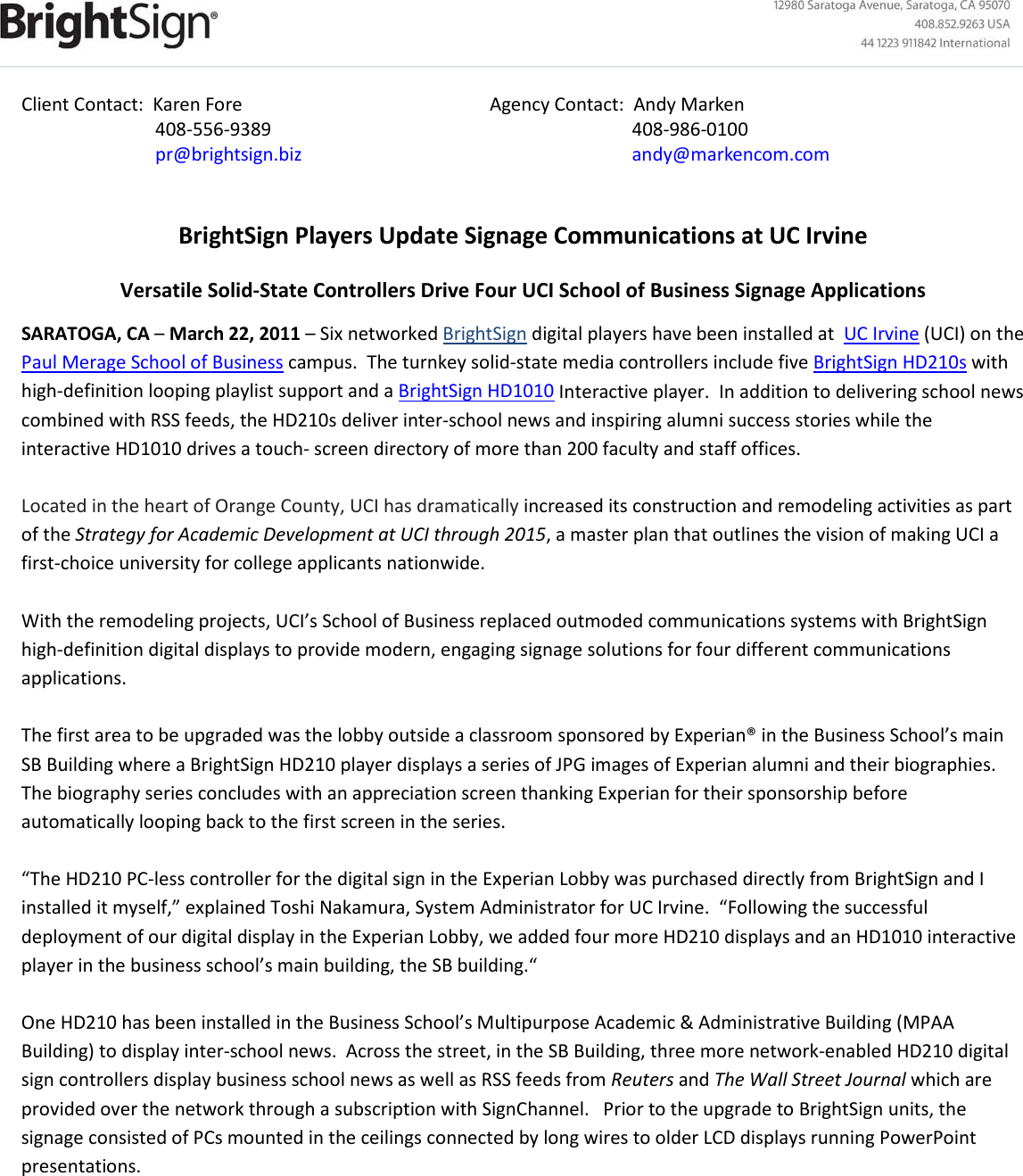 12/15/10 Bright Sign Players Update Signage Communications At UC Irvine