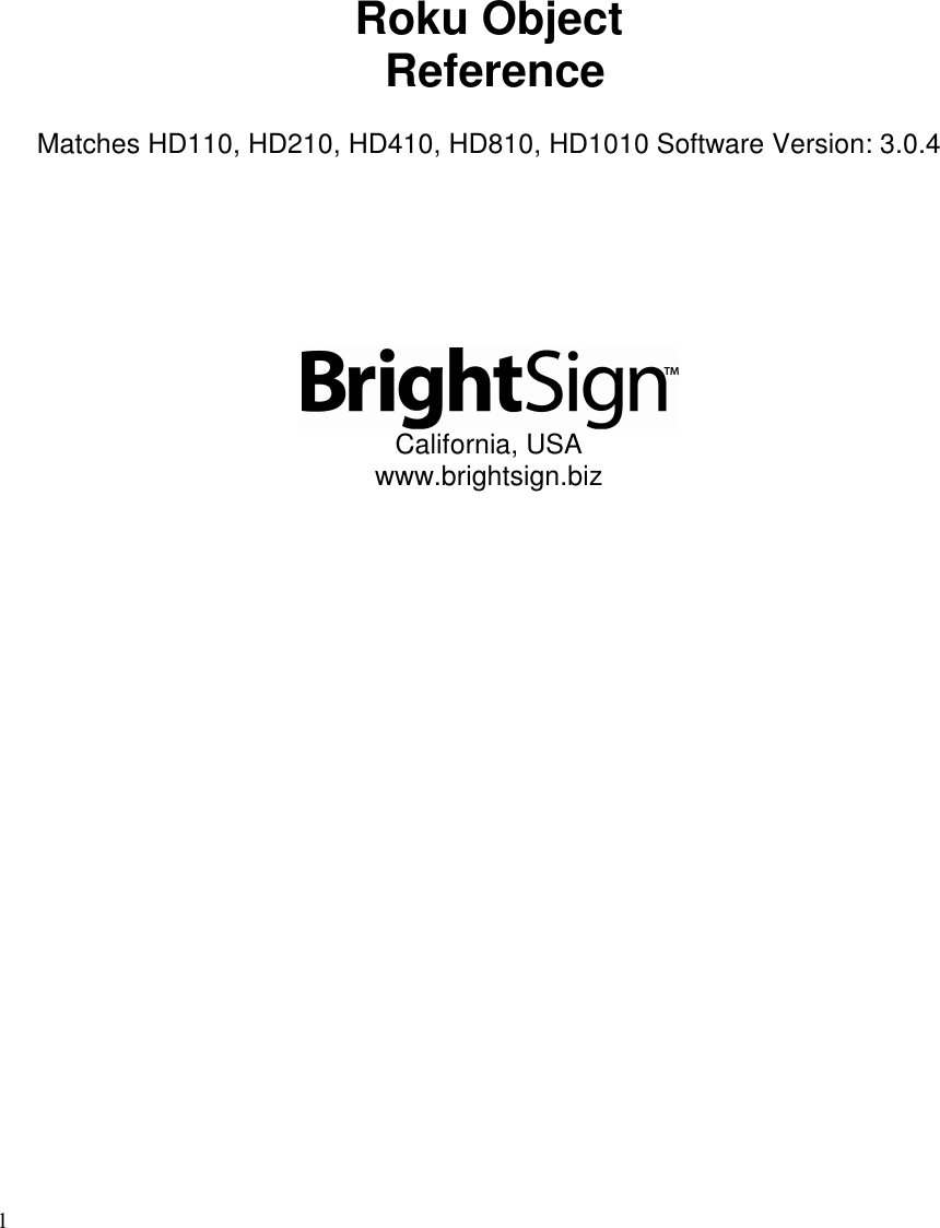 BrightSign Object Reference Manual HDCompact