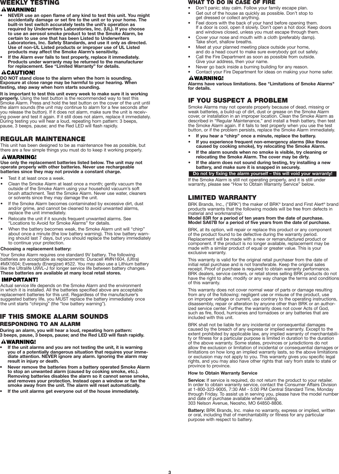 Brk Electronic First Alert 83R Users Manual M08_0053_003_E (83R/SA67B)WEB