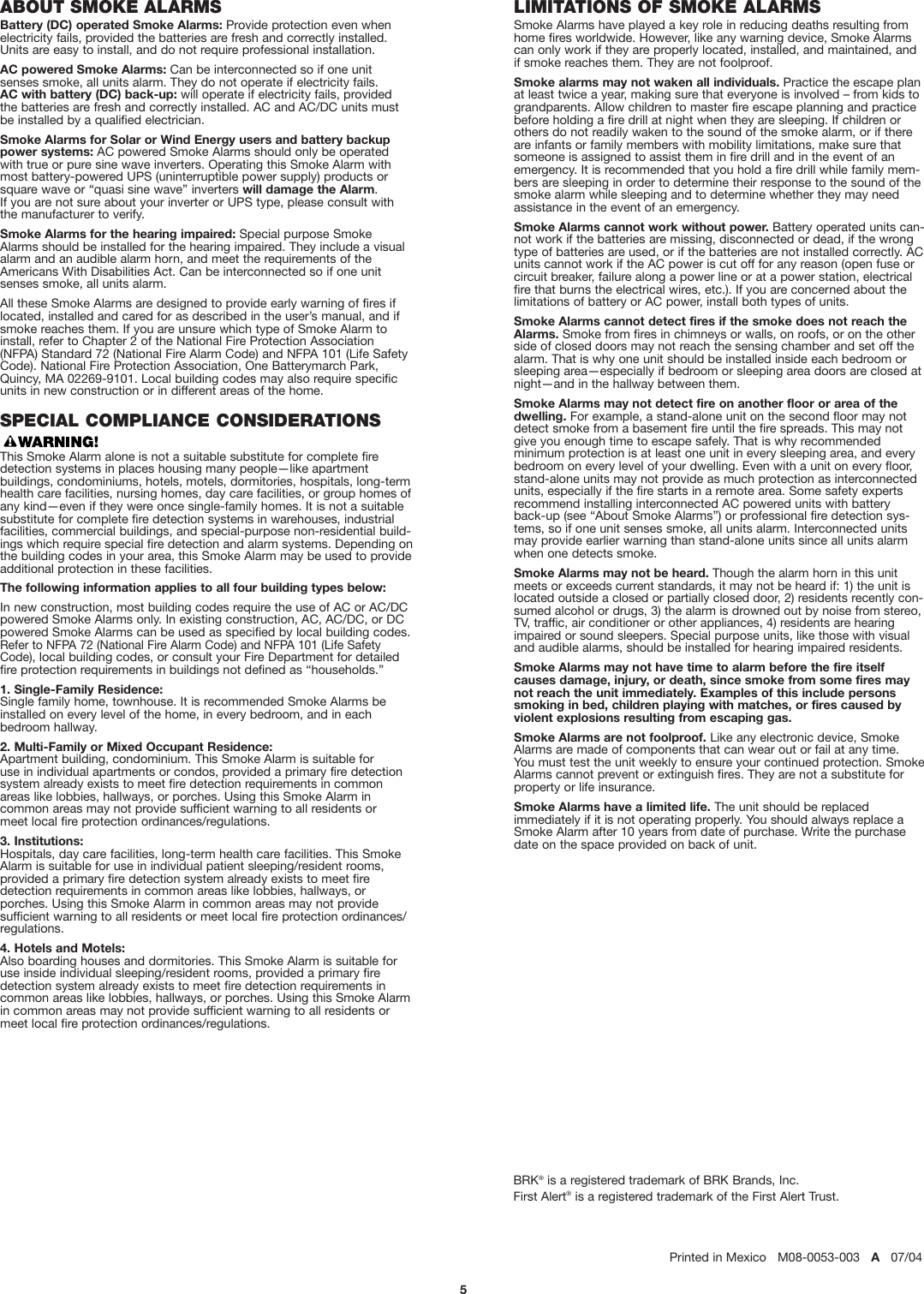 Brk Electronic First Alert 83R Users Manual M08_0053_003_E (83R/SA67B)WEB