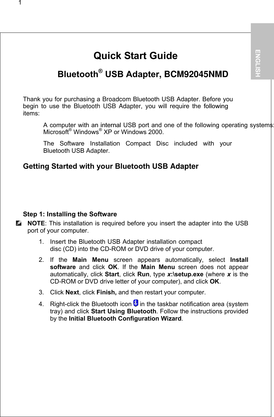 Broadcom BRCM1018 USB Bluetooth Module User Manual