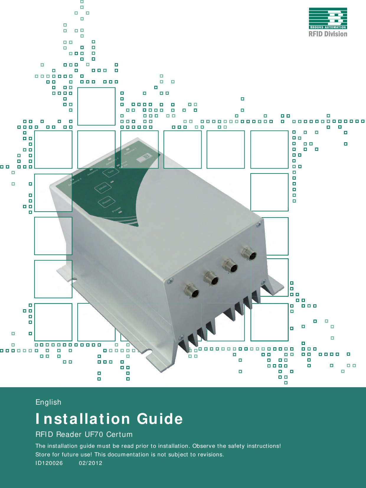 Brooks Automation UF70 RFID UHF Reader User Manual Installation Guide
