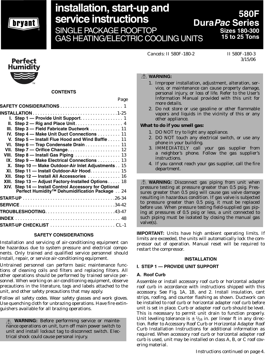 Bryant Durapac 580F Users Manual