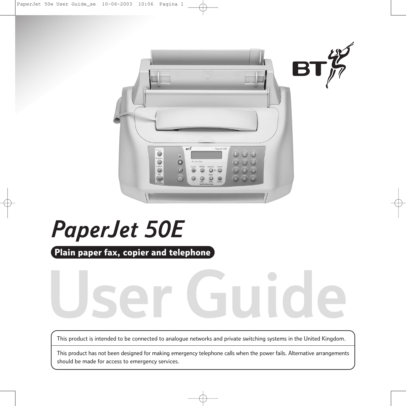 Bt Paperjet 50E Users Manual 50 User Guide