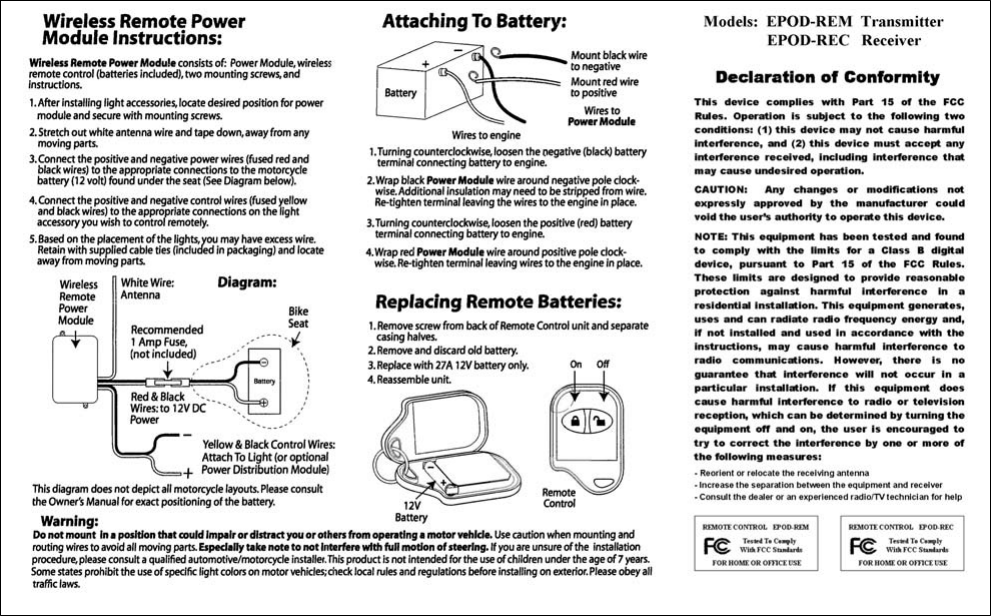 Buztronics EPOD-REM Remote Control for Accessory Lighting User Manual ...