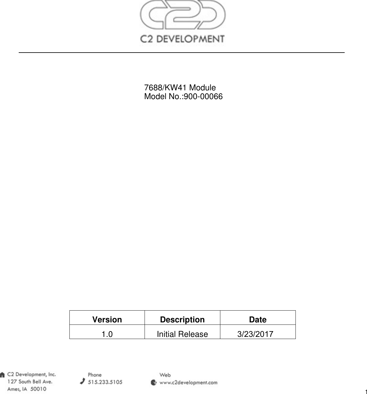 C2 Development 90000066 7688/KW41 Module User Manual 900 00047 Manual