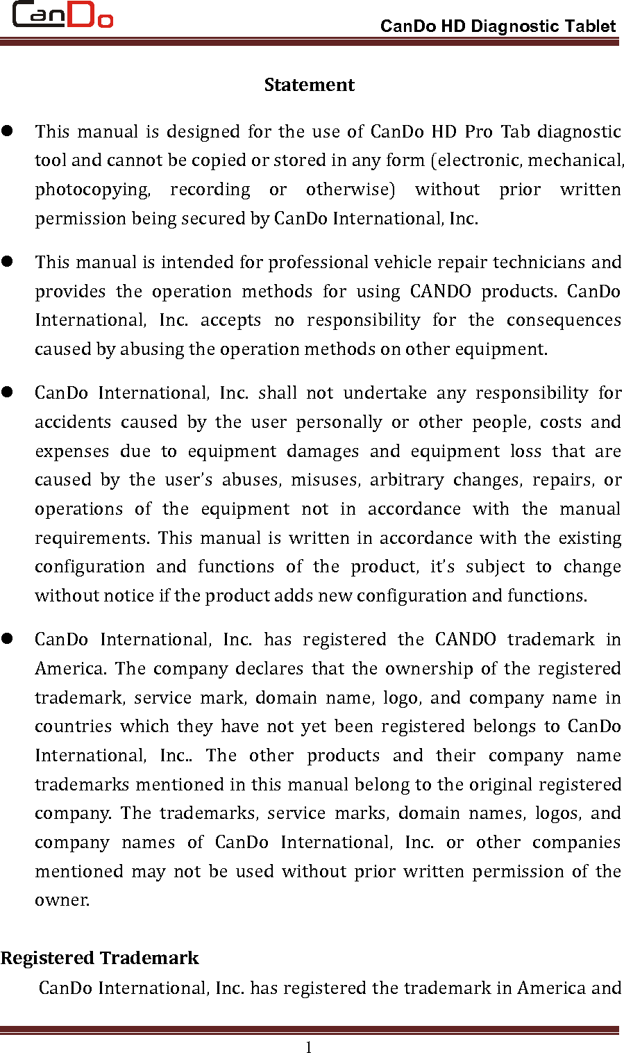 CANDO IDSPROTAB2 HD Diagnostic Tablet User Manual