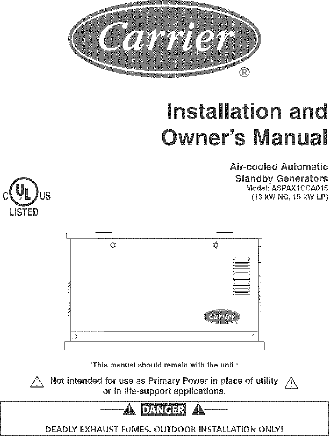 CARRIER Home Generator Manual L0520292